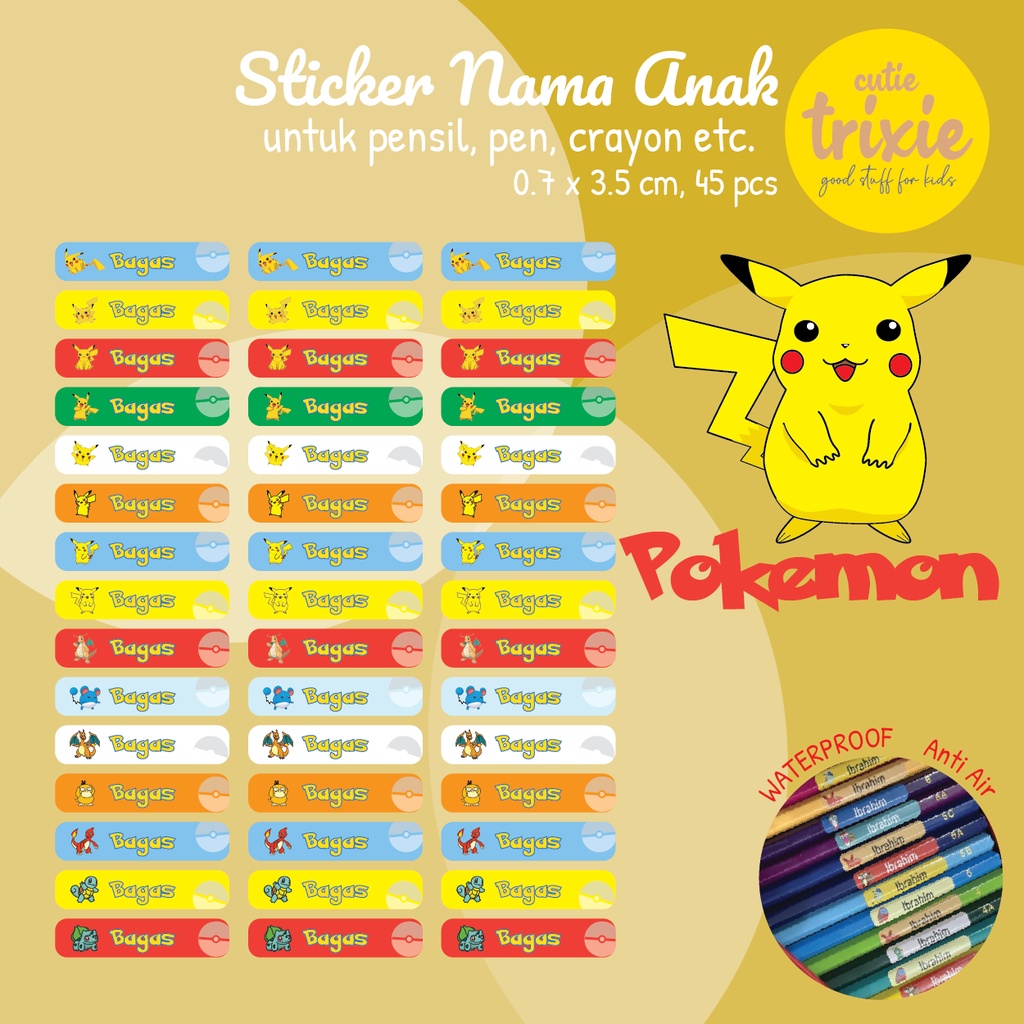 Jual Sticker Label Nama Pensil POKEMON | Shopee Indonesia