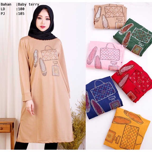 Jual Tunik dengan desain gambar dean tas & sepatu ld 100 pj 105 | Shopee Indonesia