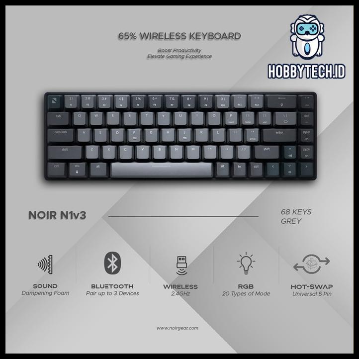 Jual Noir N1V3 / N1 65% Grey Wireless Mechanical Gaming Keyboard ...