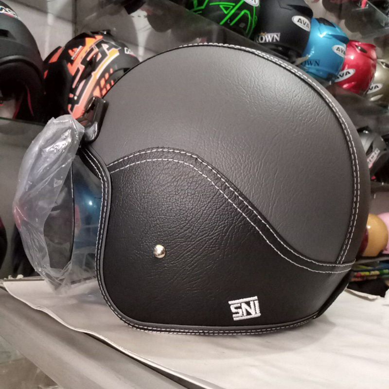 Jual HELM BOGO MURAH Retro KULIT POLOS Ukr L XL XXL XXXL hitam abu ...