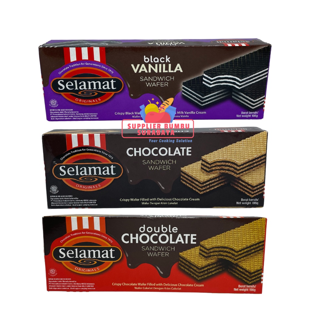 Jual Selamat Wafer Coklat Chocolate Sandwich Black Vanilla 145g ...