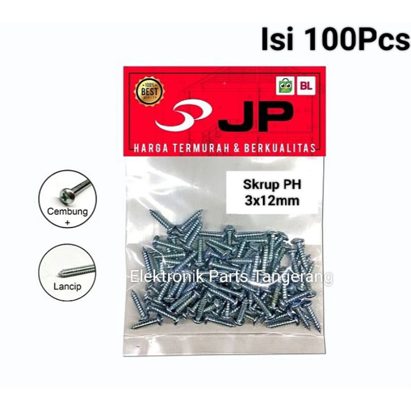 Jual (100 BUAH) SEKRUP 3mm BAUT SEKRUP 3X12mm UJUNG TAJAM BAUT SEKRUP ...