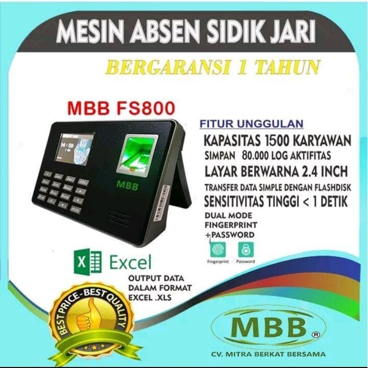 Jual Fingerprint MBB FS800 Mesin Absensi Sidik Jari FS 800 Alat Absen Scan Finger Murah Bisa Di ...