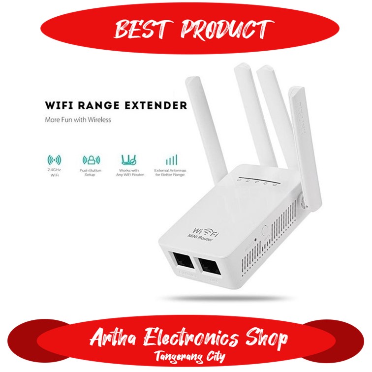 Jual Router Repeater Amplifier Signal 300Mbps 4 Antena - No Antena Wifi ...
