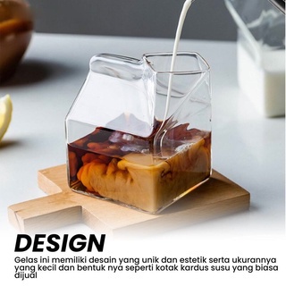 Jual Gelas Susu Kaca Estetik Unik Lucu Bentuk Kotak Design Milk Box ...