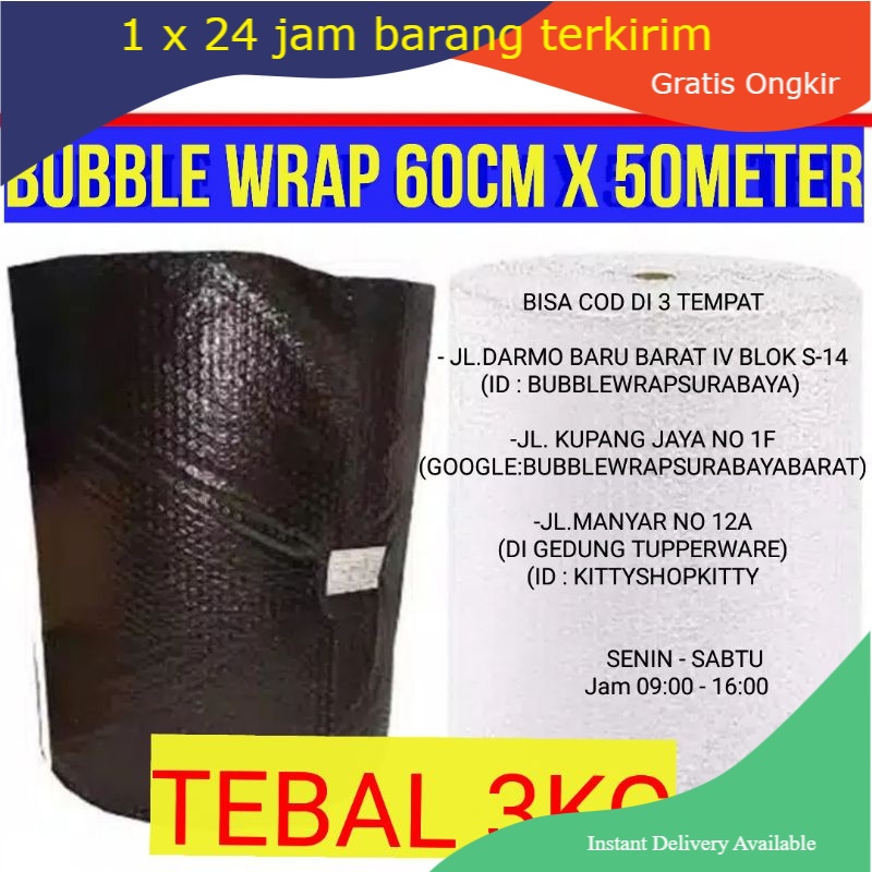 Jual Bubble Wrap Tebal PREMIUM 3kg/3.1kg 60Cm x 50Meter Hitam Bening ...