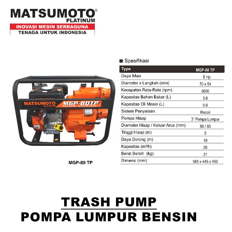 Jual mesin sedot lumpur Matsumoto mgp 80 TP 3 inch | Shopee Indonesia
