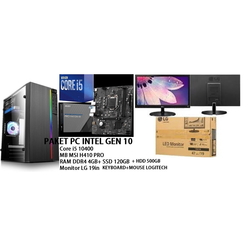 Jual Paket PC Intel GEN10 Core i5 10400 RAM 4GB SSD Monitor LED LG ...