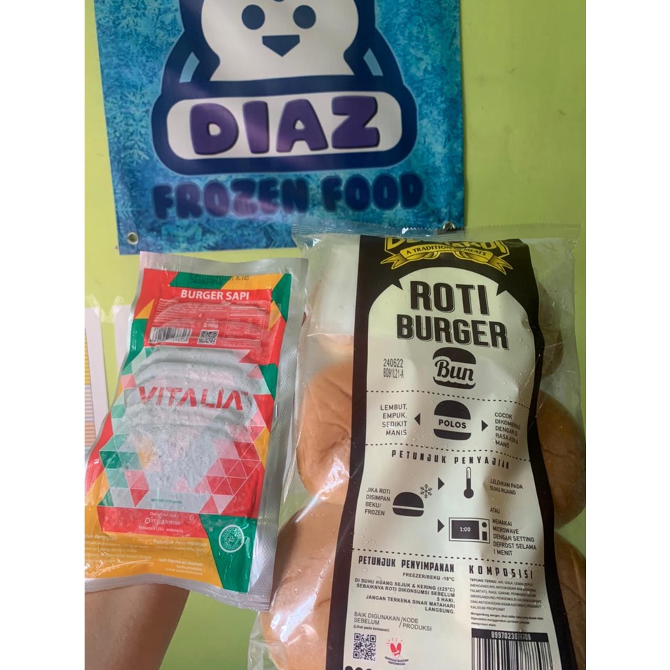 Jual paket roti burger bernardi isi 6 + beef burger vitalia | Shopee ...