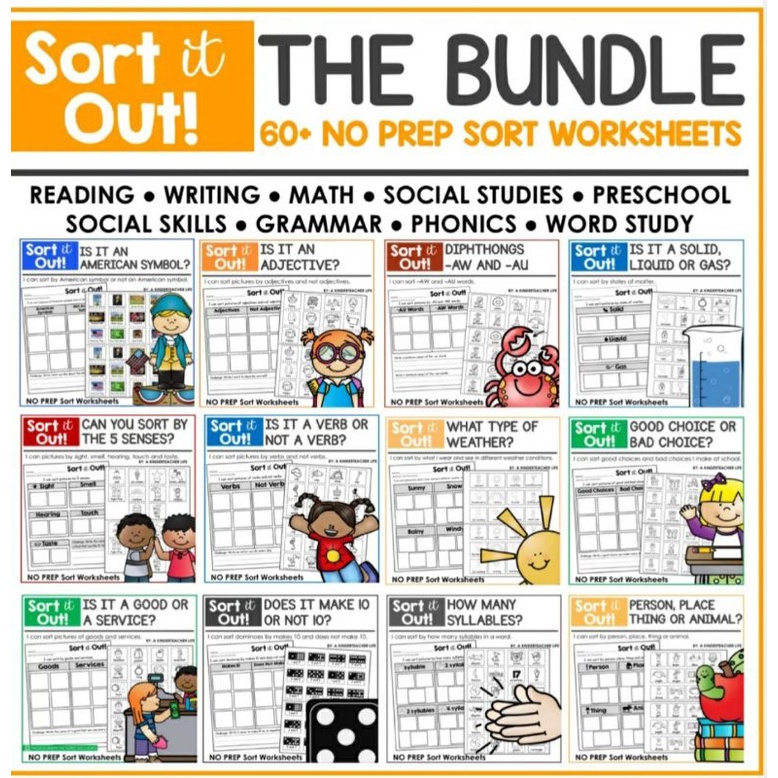 Jual 212 Preschool Sorting Learning Printable (Pdf) kids activities ...