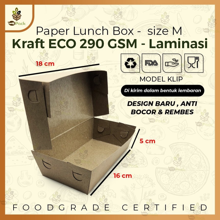 Jual PAPER LUNCH BOX SIZE M 290 GSM TAKE AWAY BOX COKLAT KRAFT 325 GSM ...