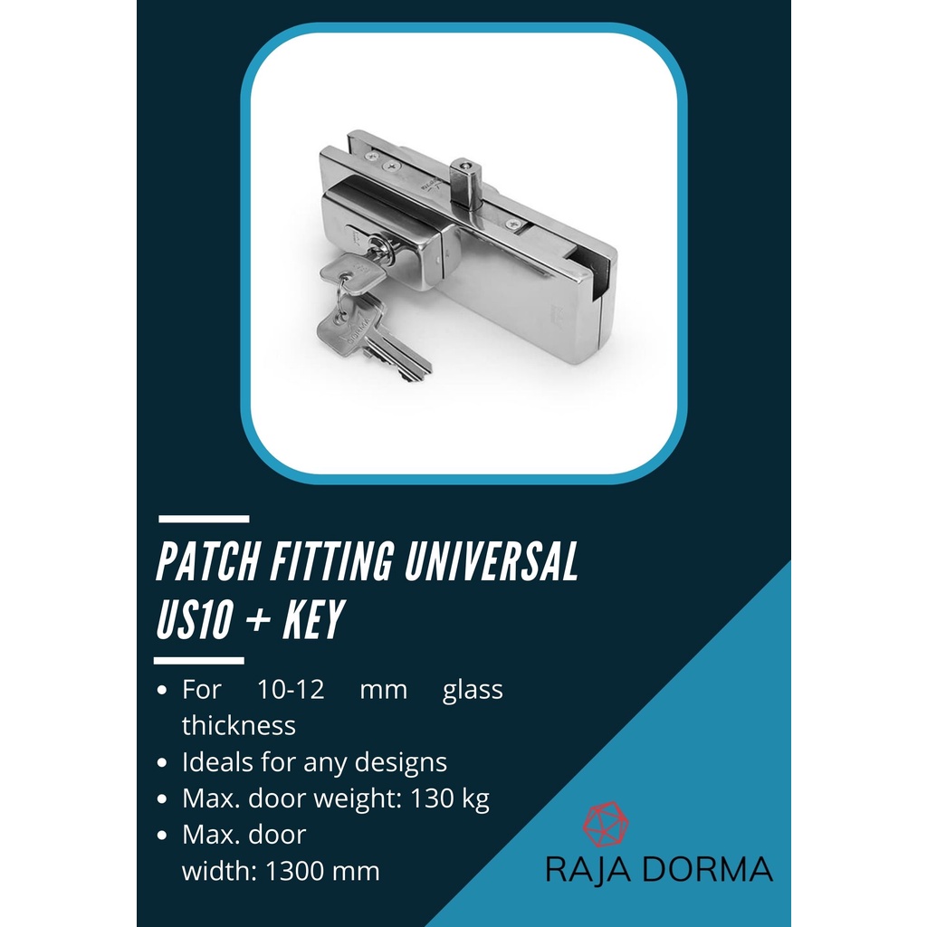 Jual Dorma Patch Fitting Universal US10 + Key PT US 10 Kunci Pintu Kaca | Shopee Indonesia