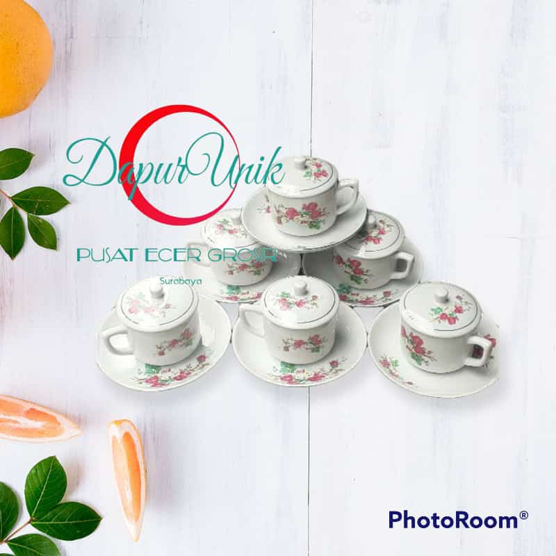 Jual DAPUR UNIK CANGKIR SET TUTUP KERAMIK MOTIF BUNGA /CANGKIR JADUL ...