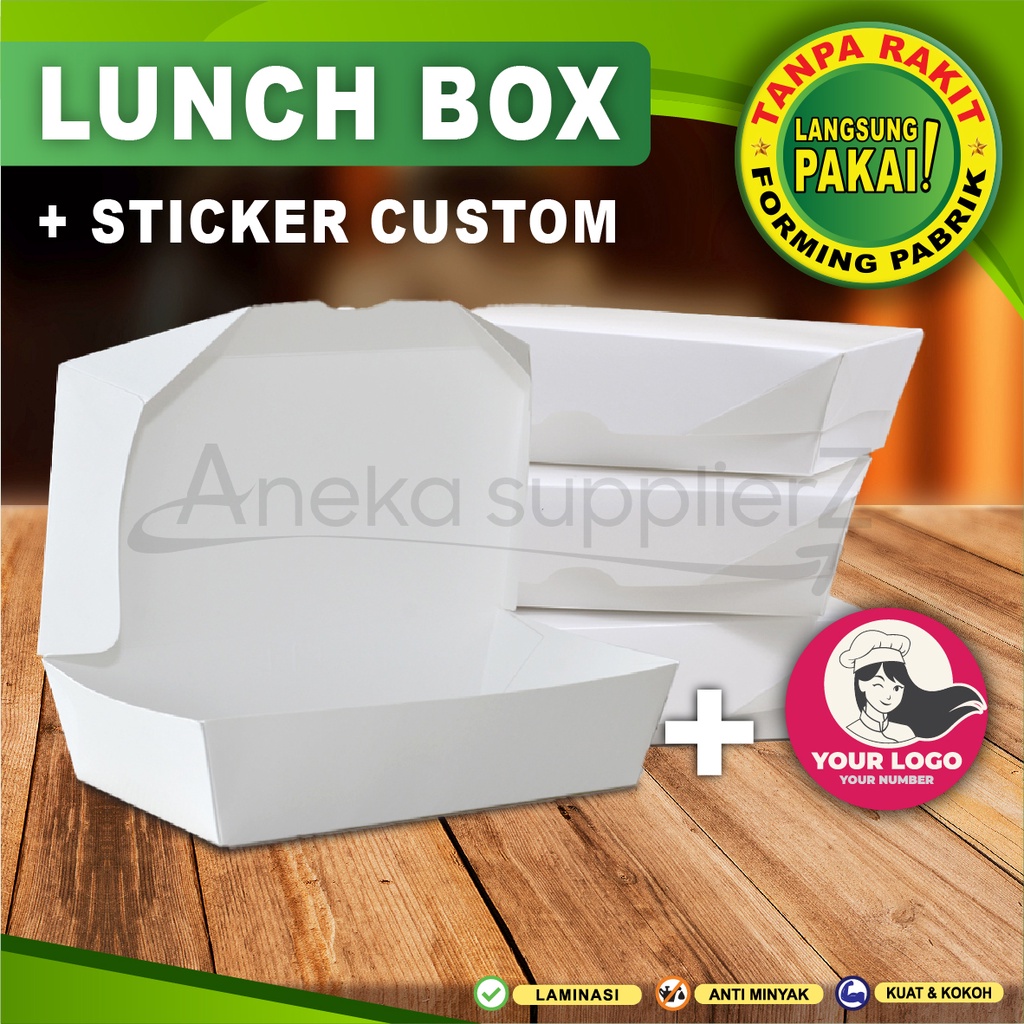 Jual Paket Combo LUNCH BOX PAPER + Stiker Logo Custom (50 Set) | Shopee ...