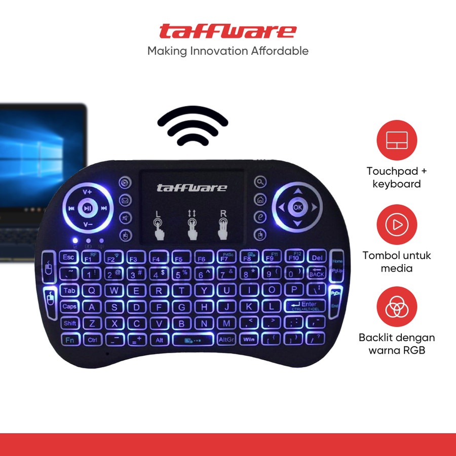 Jual Taffware Air Mouse Wireless Mini Keyboard RGB 2.4GHz Dengan Touch ...
