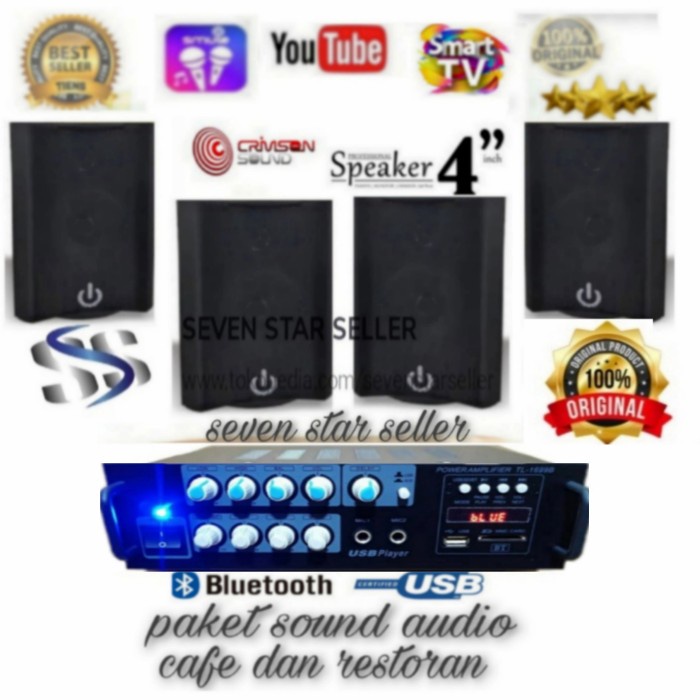 Jual PAKET AUDIO SOUND CAFE RESTORAN AMPLIFIER USB BLUETOOTH SPEAKER 4 ...