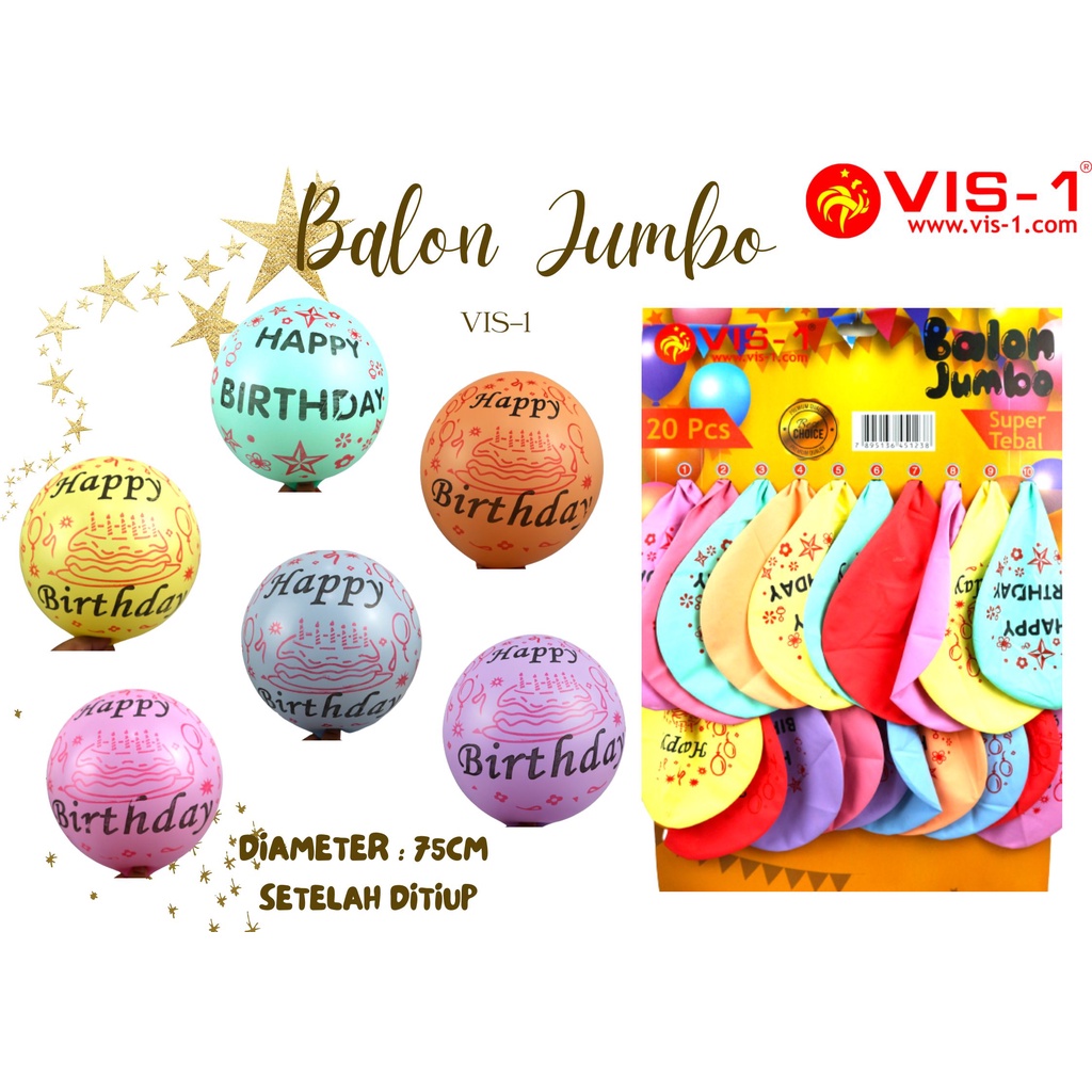 Jual Balon Jumbo Happy Birthday renteng isi 20pcs (75cm) | Shopee Indonesia