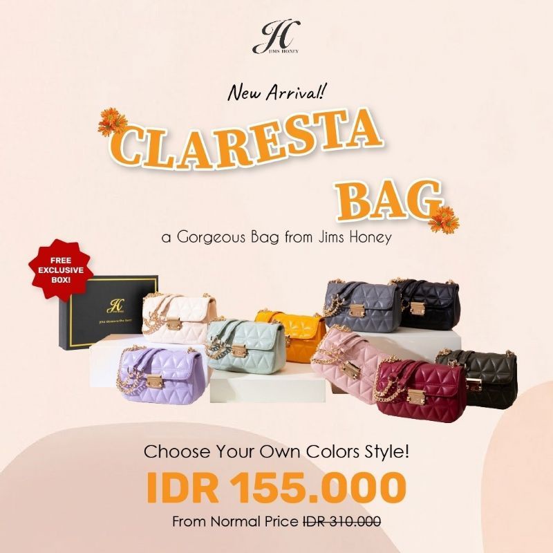 Jual CLARESTA BAG JIMS HONEY (FREE BOX EXCLUSIVE) | Shopee Indonesia