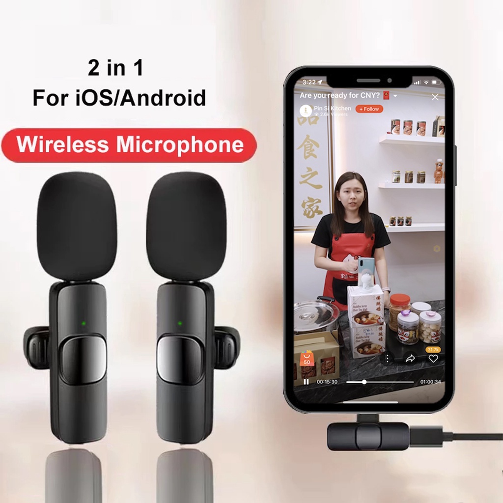 Jual Mic Clip On Wireless HP Vlog Youtuber Portable Mic Condenser Iphone Android | Shopee Indonesia