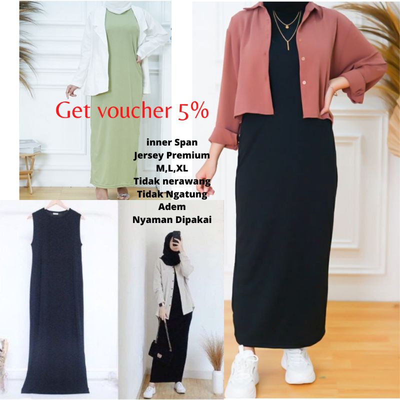 Jual JF Inner Span Inspan Long Dress / Iner Dress Tanpa Lengan | Shopee ...
