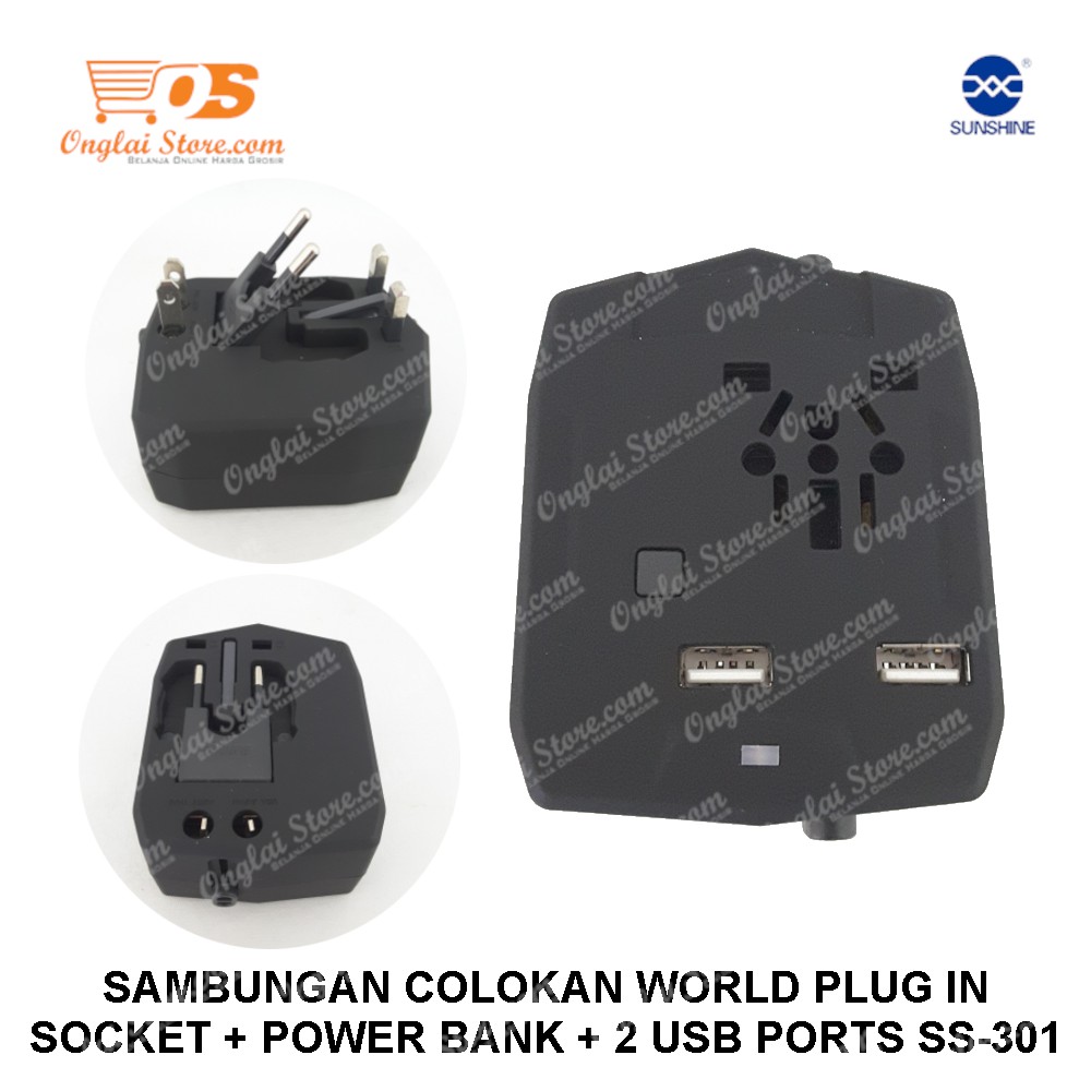 Jual SAMBUNGAN COLOKAN WORLD PLUG IN SOCKET + POWER BANK + 2 USB PORTS SS-301 (HARGA SPESIAL ...
