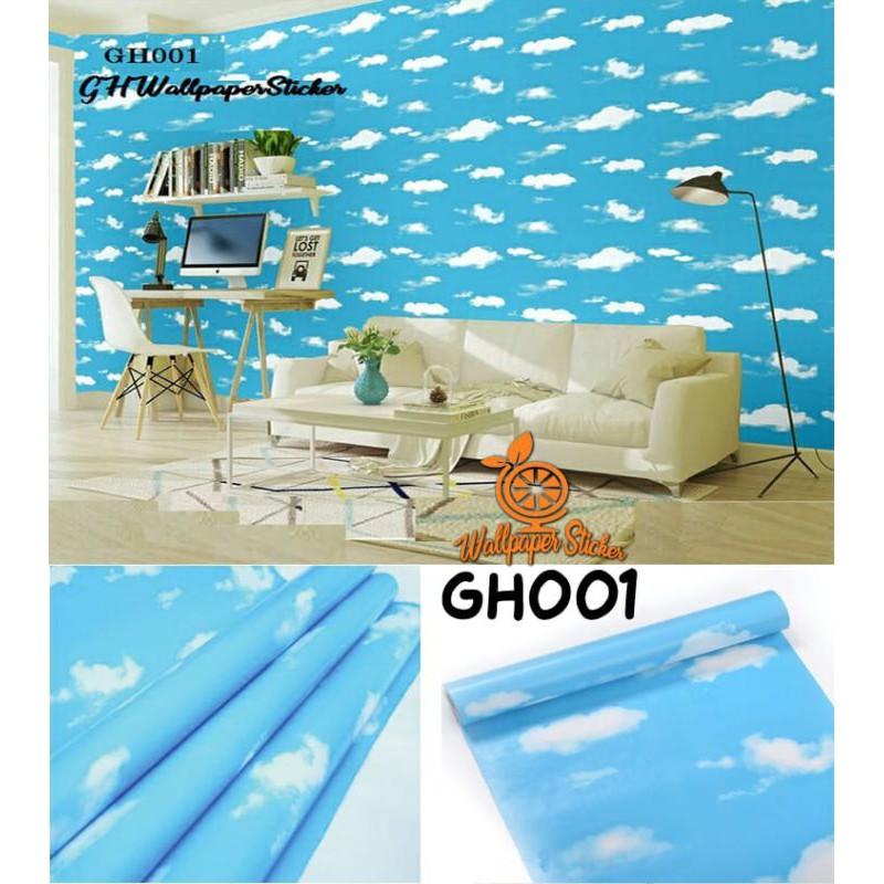 Jual AWAN BIRU LANGIT Wallpaper Sticker dinding Motif Awan Biru plafon ukuran 45 cm x 8 meter ...