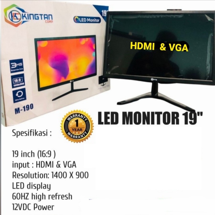 Jual LED Monitor 19 Inch 19" HDMI & VGA Merek Kingtan Komputer Dan CCTV ...