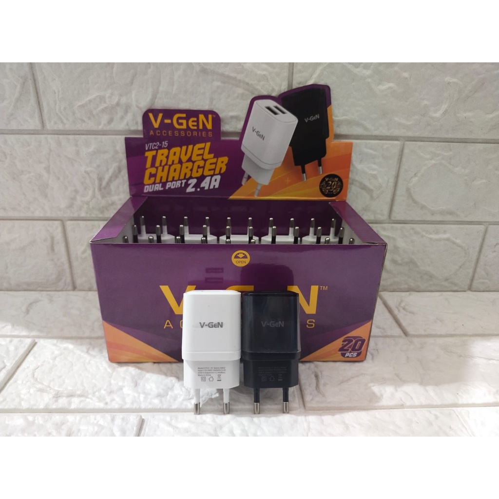 Jual ADAPTOR CHARGER V-GEN VTC2-15 USB 2 PORT 2.4A | Shopee Indonesia