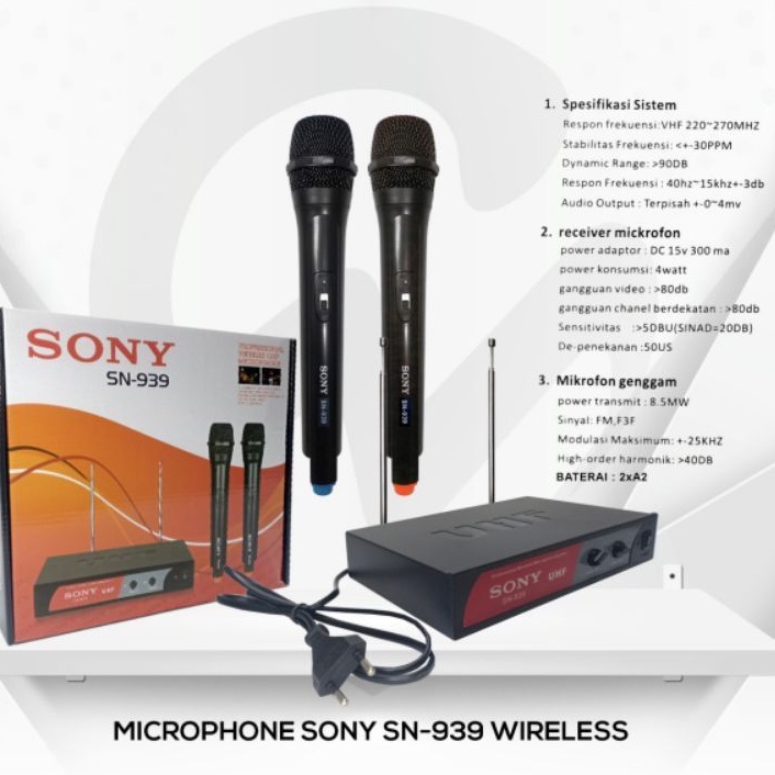 Jual MICROPHONE UHF WIRELESS SONY SN-939 SN-787 mic tanpa kabel isi 2 ...