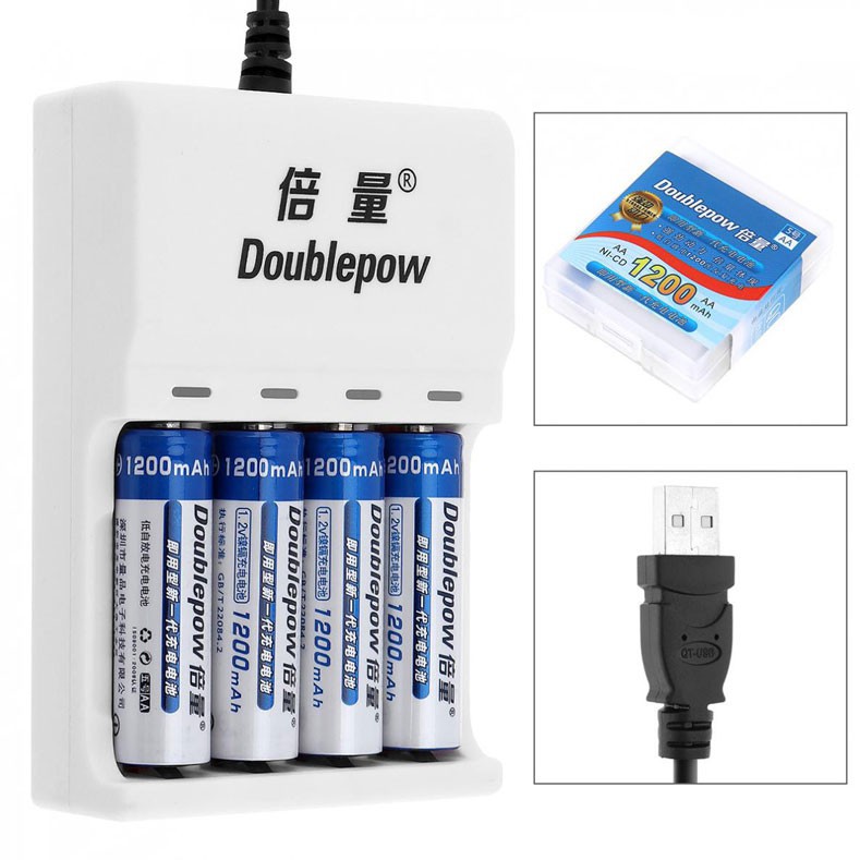 Jual G3 DOUBLEPOW Charger Baterai 4 slot utk AA/AAA Bonus 4 PCS AA ...