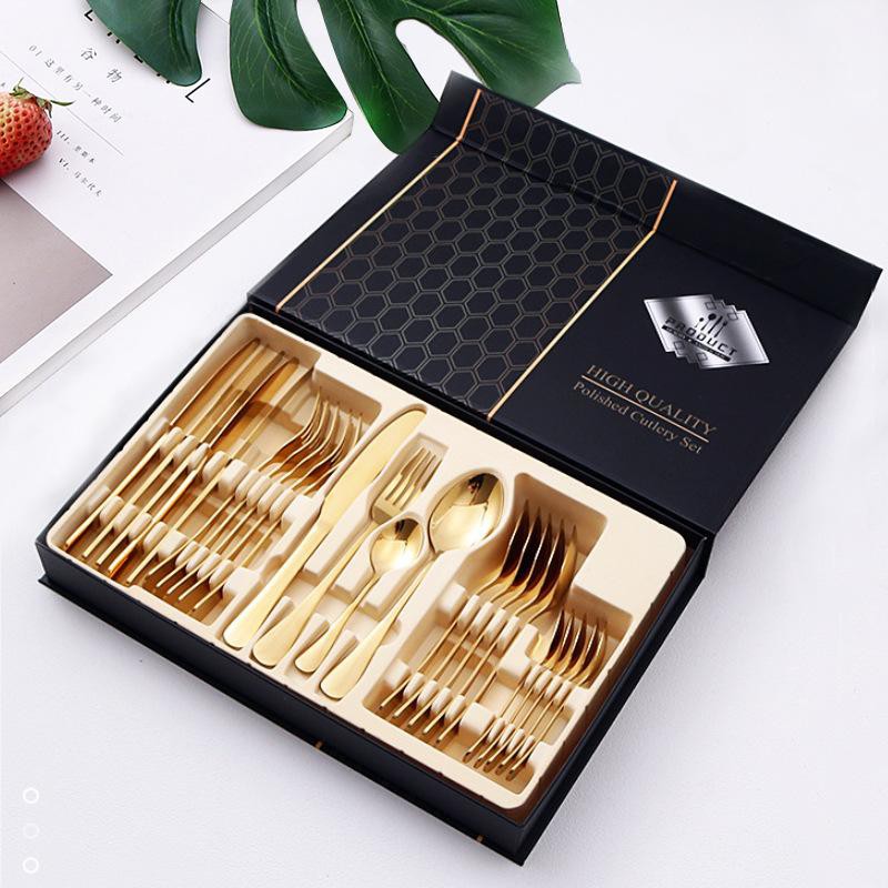 Jual Sendok Set Stainless Gold Cutlery Set 24pc Black Box/ Alat Makan ...