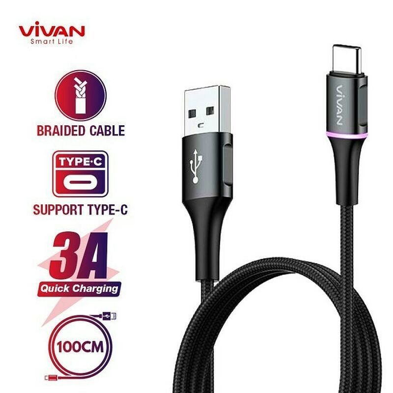 Jual VIVAN LED KABEL DATA TYPE C QUICK CHARGE 3A COLOUR LIGHT DATA ...