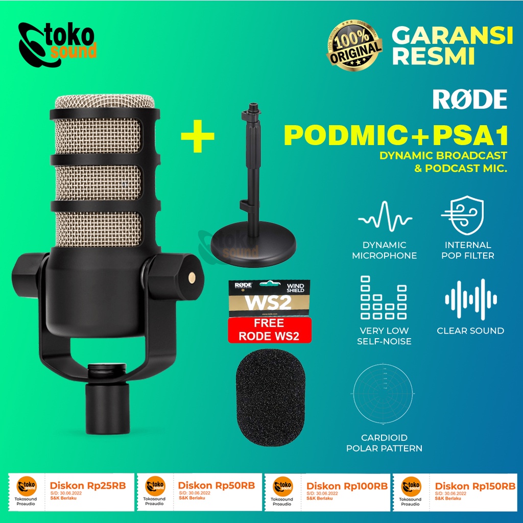 Jual RODE PodMic Dynamic Podcast Mic + RODE DS1 Table Desk Stand ...
