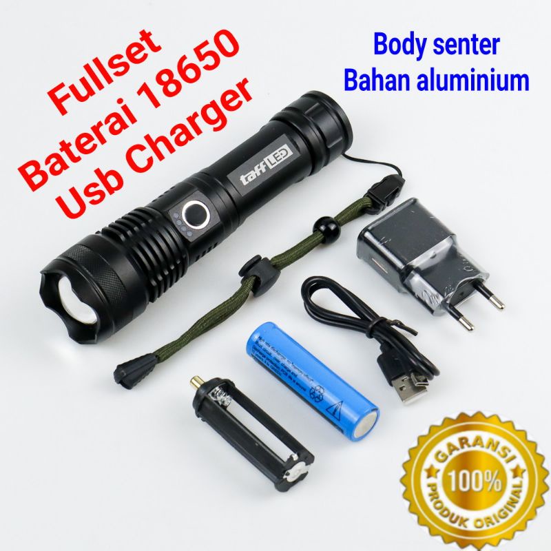 Jual Senter LED Super Terang Jarak Jauh USB Charger XHP50 with 1x18650 ...