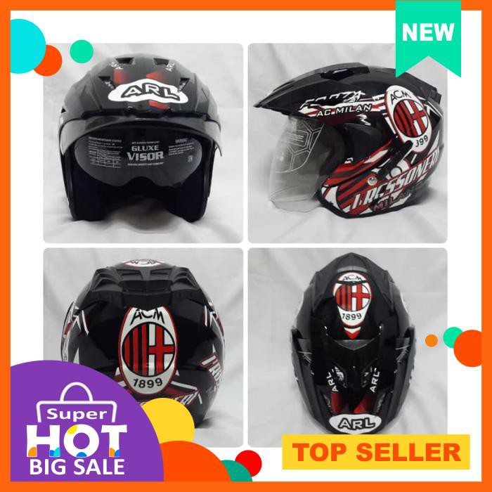 Jual Helm Club Bola Ac Milan Hitam Double Visor Sni | Shopee Indonesia
