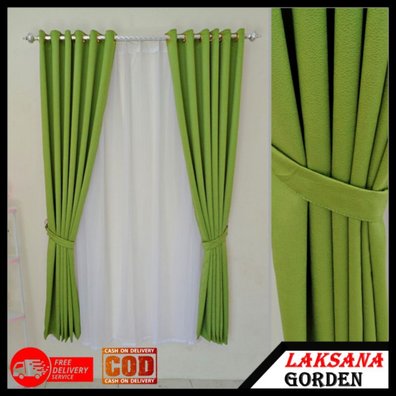 Jual Gorden Minimalis Jendela Dan Pintu Bahan Blackout Polos-Hijau Gold ...