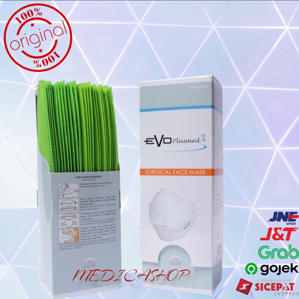 Jual Masker EVO Plusmed GREEN box isi 25pcs | Shopee Indonesia
