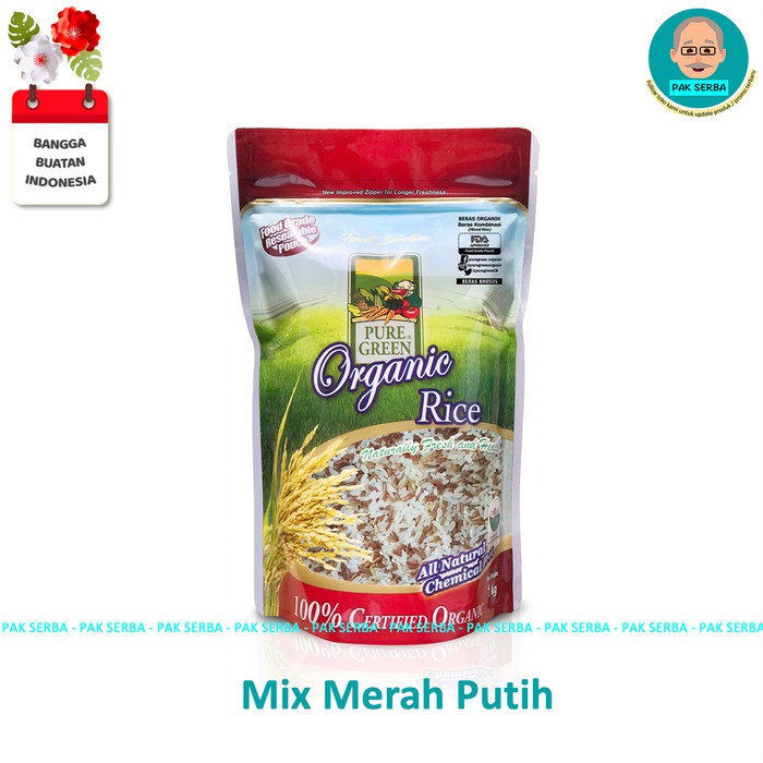 Jual Beras Organik Pure Green Kombinasi Merah Putih Mixed Rice (1kg ...