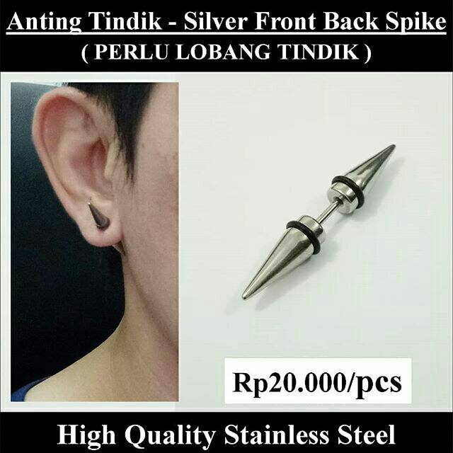 Jual Anting Tindik Cowok Pria - Silver Front Back Spike | Shopee Indonesia