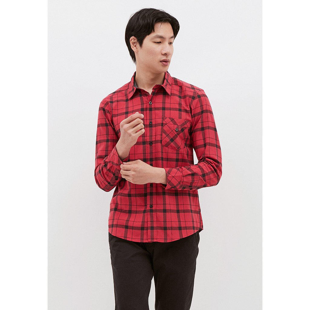 Jual Kemeja Pria Kotak Merah 3038 Lengan Panjang YEGE | Shopee Indonesia