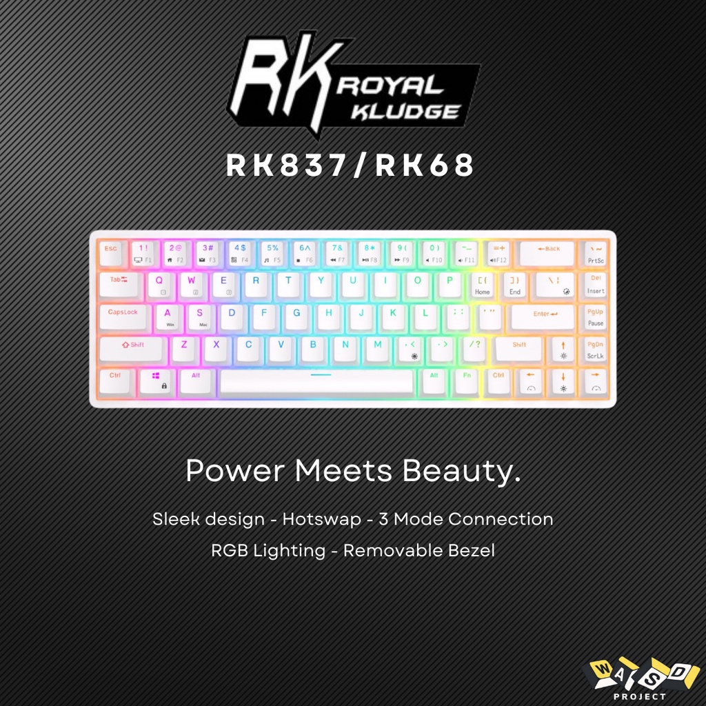 Jual ROYAL KLUDGE RK68 Mechanical Keyboard | 65% Layout | Hotswap | 3 Mode | Shopee Indonesia