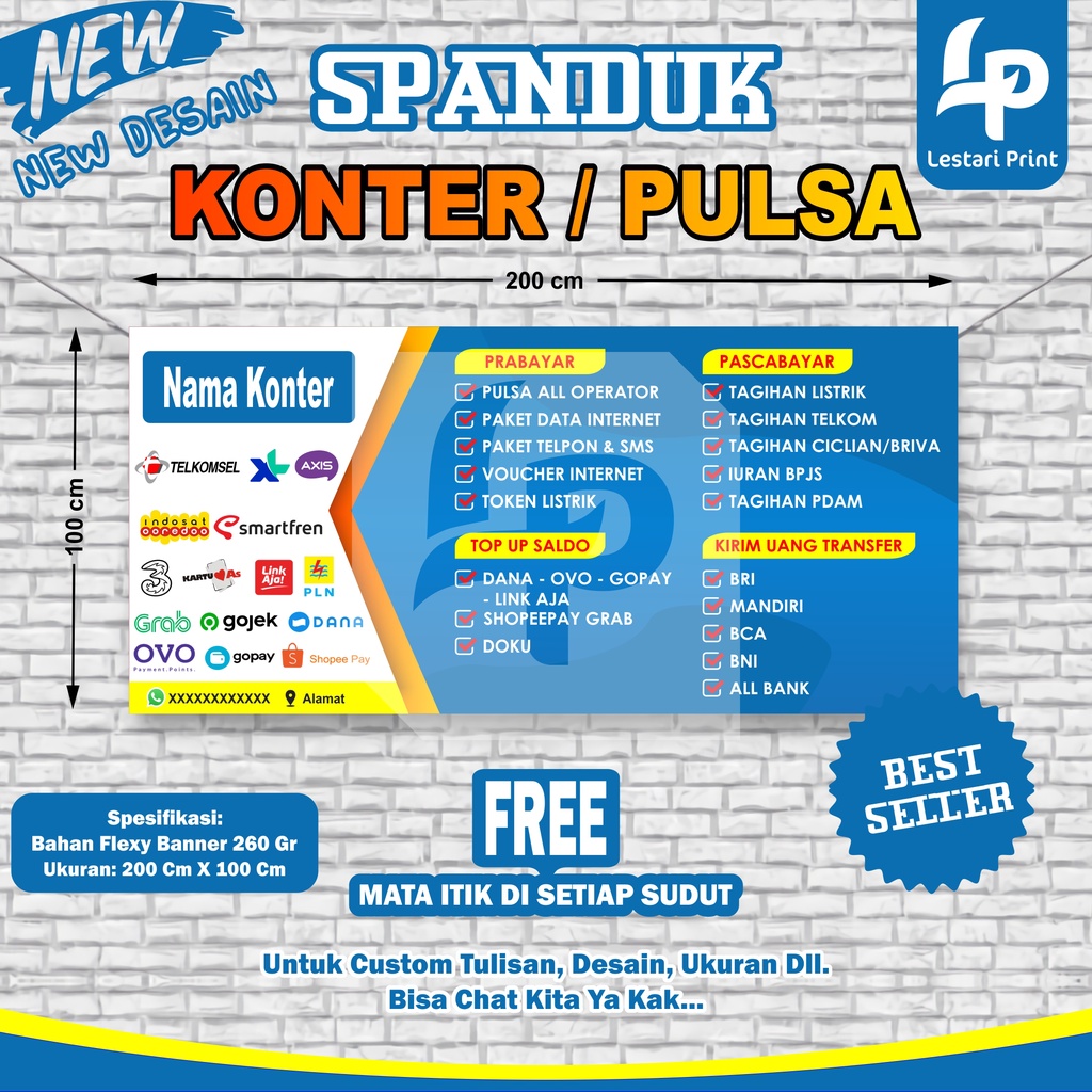 Jual SPANDUK KONTER NEW DESAIN / SPANDUK PULSA / JUALAN PULSA / BANNER KONTER / BANNER PULSA ...