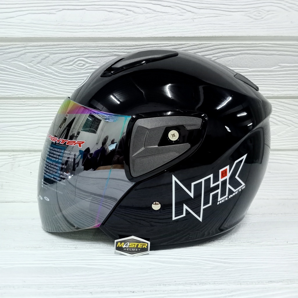 Jual Helm NHK R7 Solid Black Glosy Hitam Mengkilap Half Face Single Visor - Helem Motor SNI DOT ...