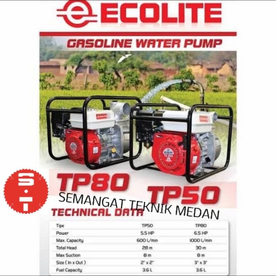 Jual TP50 MESIN BENSIN POMPA AIR HISAP WATER PUMP 2" 2 INCH ECOLITE TP ...