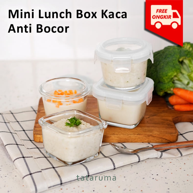 Jual BUNDLING 3pcs BENTO MINI BULAT - Food Box Kotak Kaca MPASI Bayi ...
