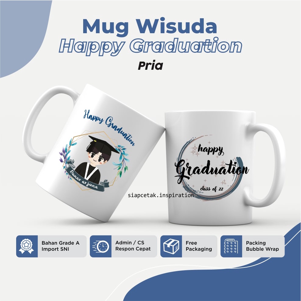 Jual Mug Wisuda Biru Custom Nama Hadiah Graduate Kado Unik Murah ...