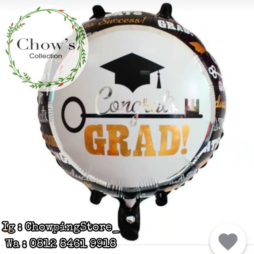 Jual Balon Foil Graduation Bulat motif Hitam / Balon Foil Sarjana ...