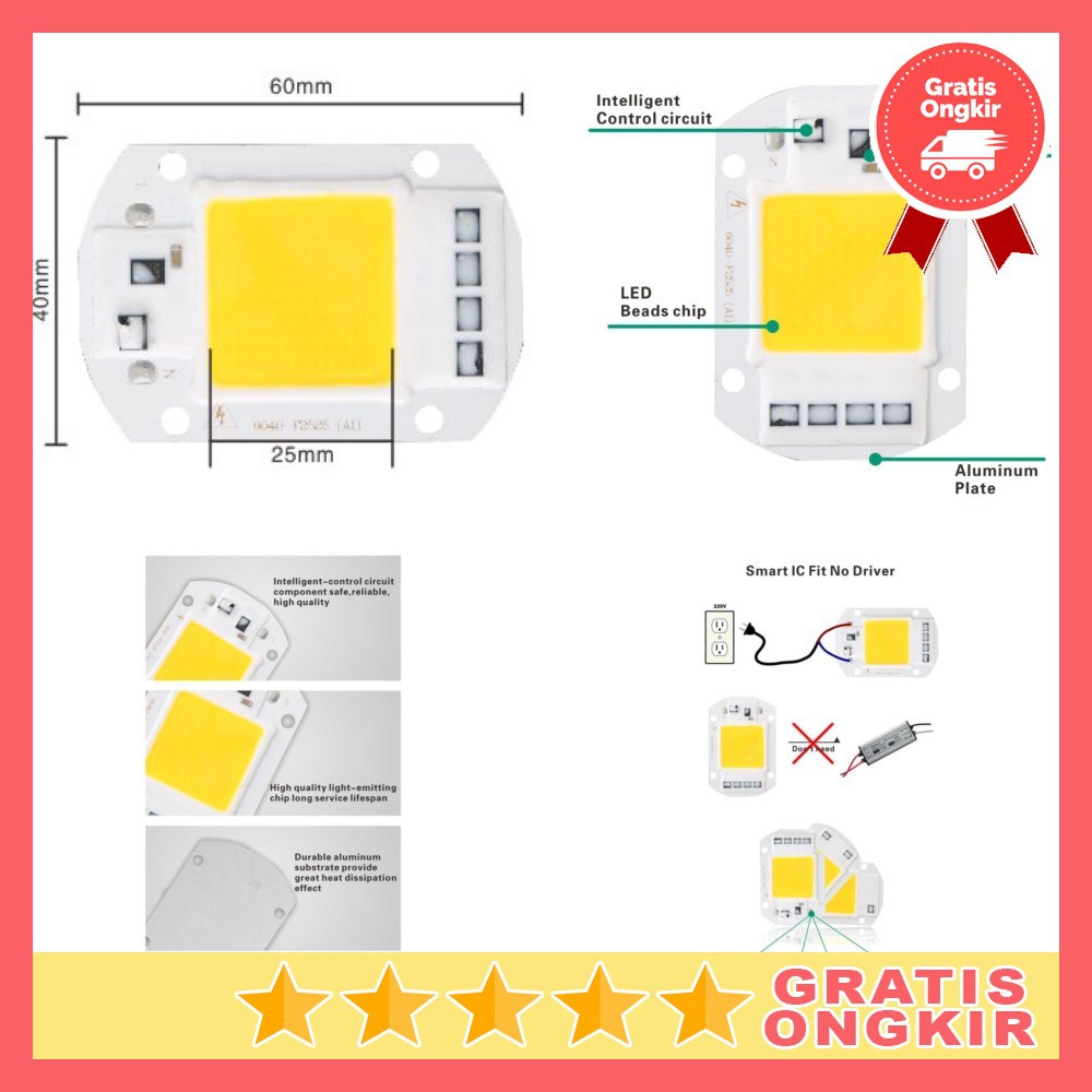 Jual MODUL CHIP COB 20 W 220V AC CIP LAMPU Lamp Sumber Cahaya LED COP 20W - Tekanan Tinggi LED ...