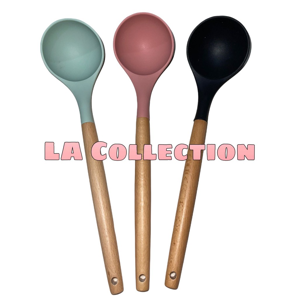 Jual Sendok Sop Spatula Silikon Dengan Gagang Kayu Tahan Panas Anti ...