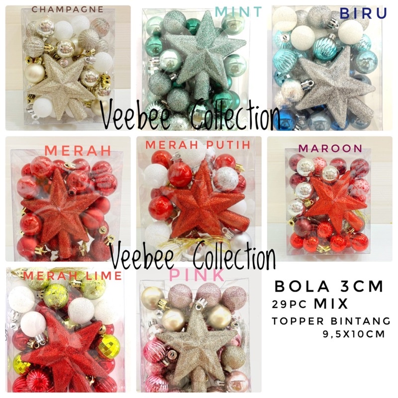 Jual Mainan bola natal MIX top bintang mika 30in1/ hiasan pohon natal ...